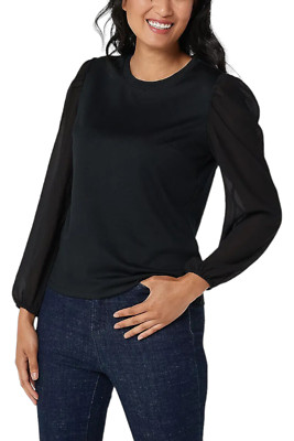 Du Jour Ponte Knit Top w/ Chiffon Princess Sleeves Black | eBay
