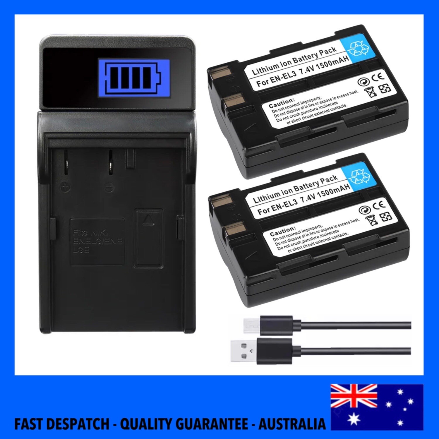 2x Battery + Charger For Nikon D300S D300 D100 D200 D700 D70S D80 D90 ...