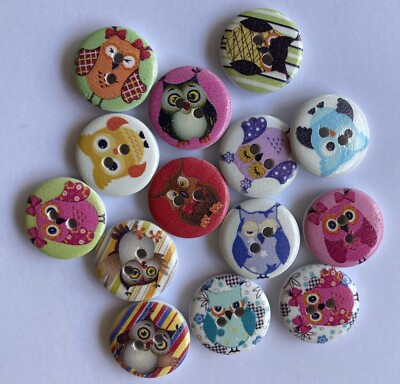 6 x Mixed Wooden Painted Owl Buttons - 2cm | eBay Australia