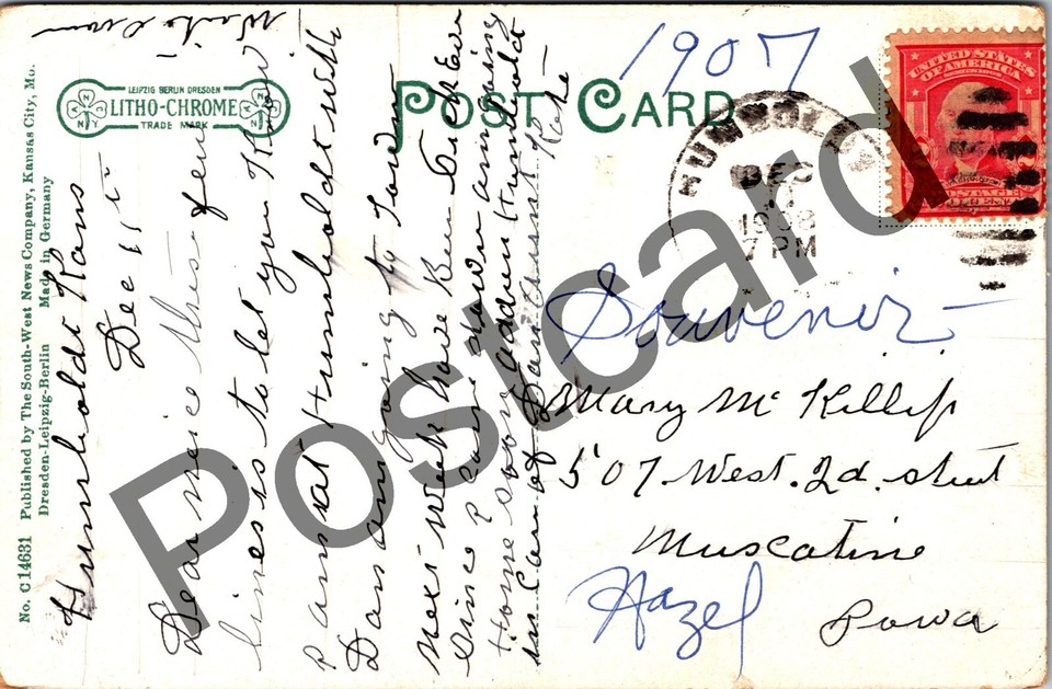 1907 EXCELSIOR SPRINGS MO, The Benton, pub. South-West News Co postcard ...