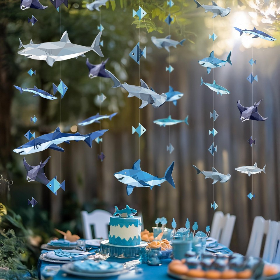 Shark Birthday Party Decorations Hanging Shark Garland Decor Theme ...