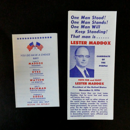Lester Maddox 1976 Third Party brochures paper campaign political items ...