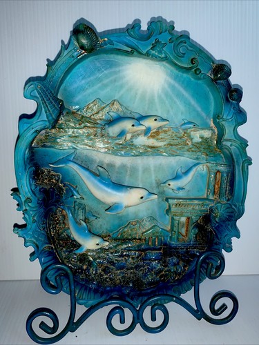 Decorative Dolphins Plate w/ stand and hook on back | eBay