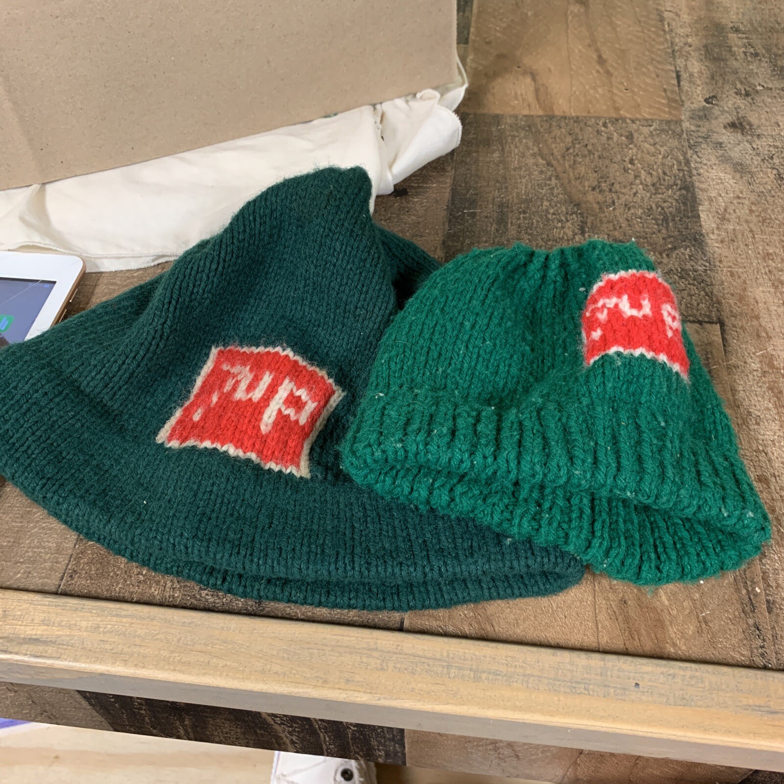 vintage 7up winter hats 1 a childs and 1 adult - Gem