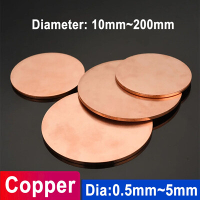 Solid Pure Copper Discs Blanks Metal Round Sheets Dia 10mm~200mm Thick ...
