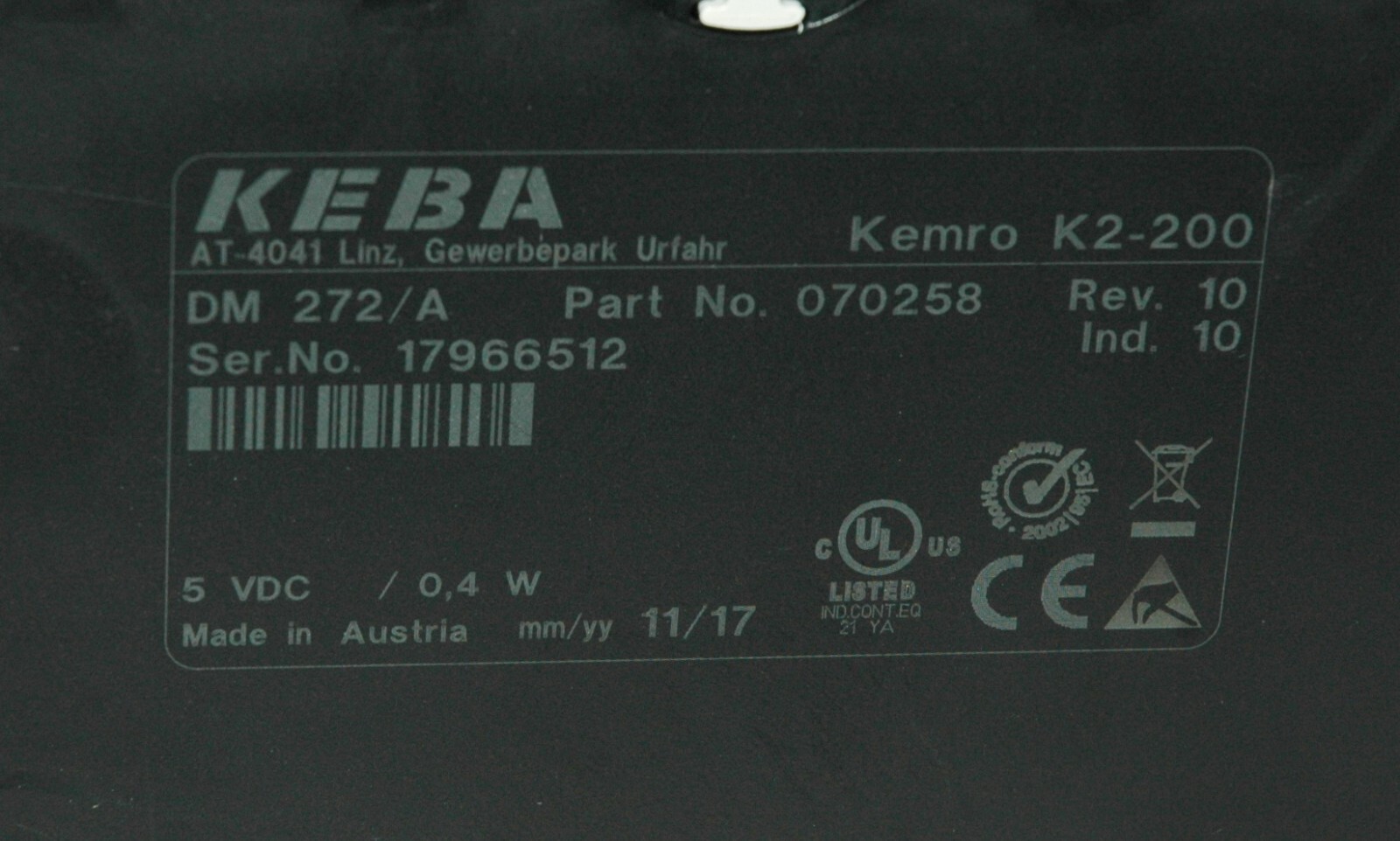 1pcs KEBA KEMRO K2-200 DM272/A REV.10, P/N: 070258 I/O Module | eBay
