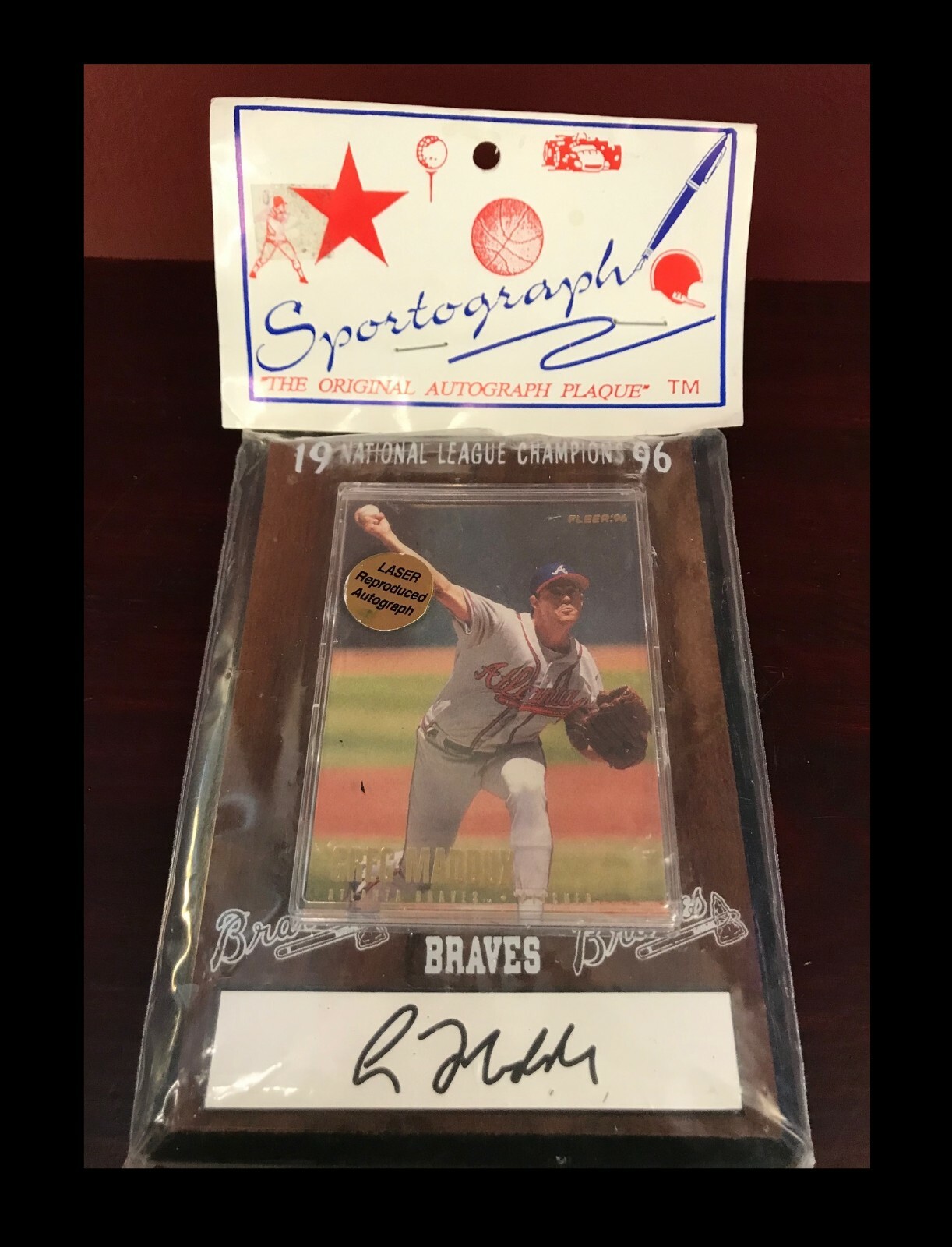 SPORTOGRAPH 1996 NL CHAMPIONS PLAQUE 1996 FLEER GREG MADDUX LASER AUTO ...