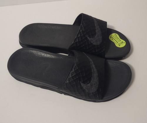 Nike Benassi Solarsoft Slides Men's Sz 9 Black Anthracite Gray Sandals ...