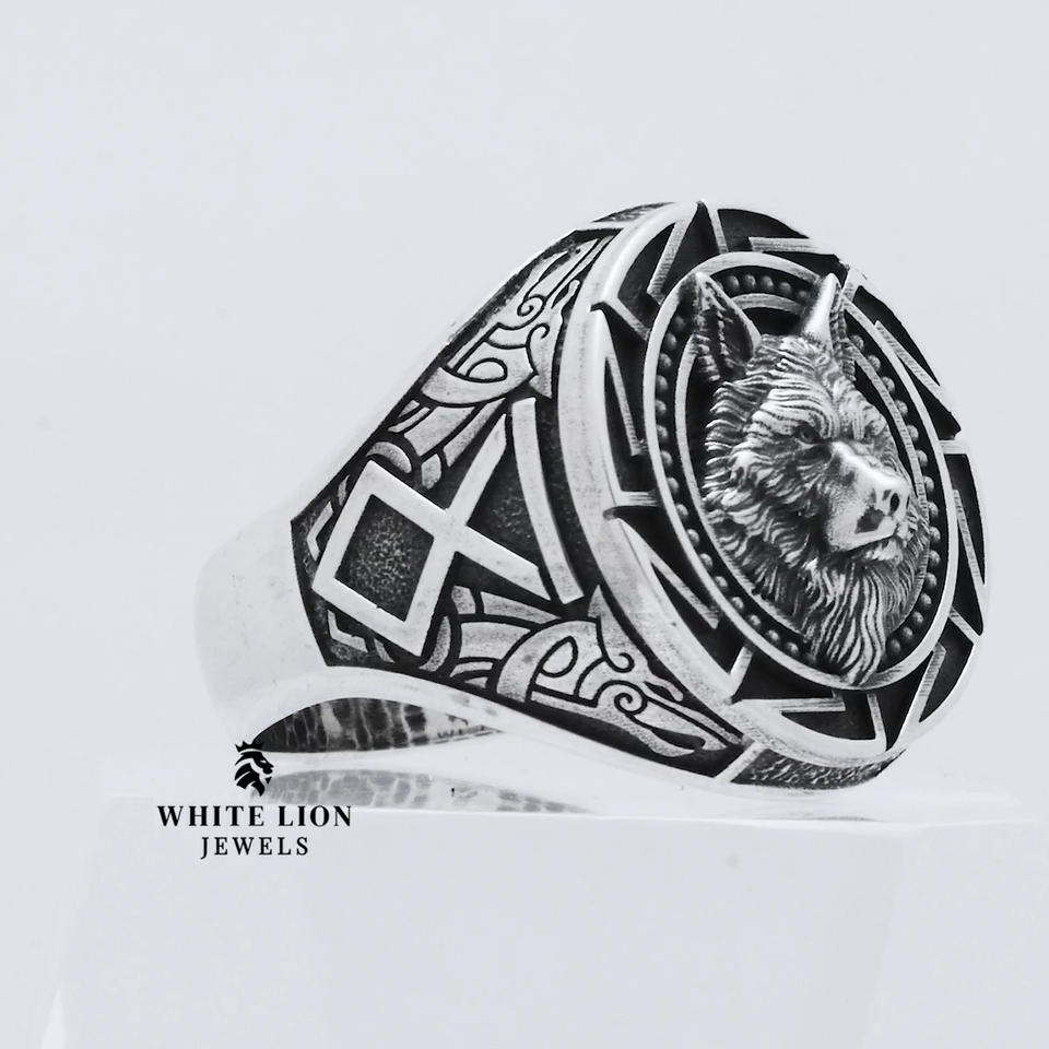 Wolf Head Warlock Animal 925 Sterling Silver Organic Oxidized Men's ...