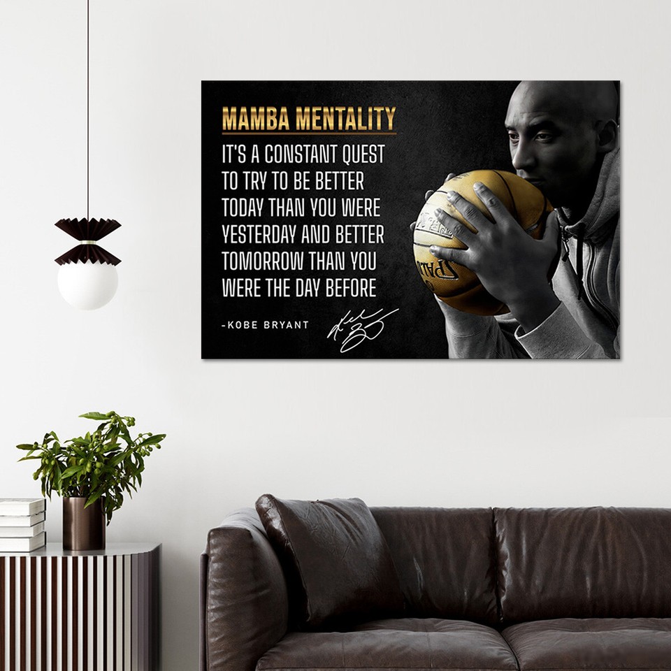 Kobe Bryant Mamba Mentality Motivational Quote Canvas Wall Art Large ...