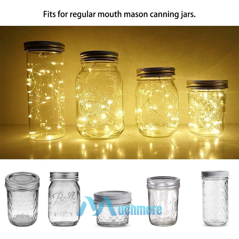 Hanging Solar Mason Jar Lid Lights, 6 Pack 20 LED String Fairy Lights ...