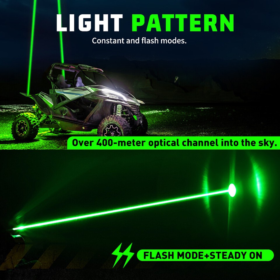 2PCS LED Laser Whip Lights Whipless Antenna Remote For ATV UTV SXS 4WD ...