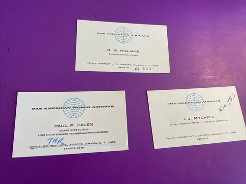 PAN AMERICAN AIRWAYS 60s era business cards -lot of 3 -JFK airport | eBay