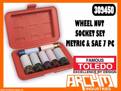 TOLEDO 309450 - WHEEL NUT SOCKET SET - METRIC & SAE 7 PC - DEEP IMPACT ...