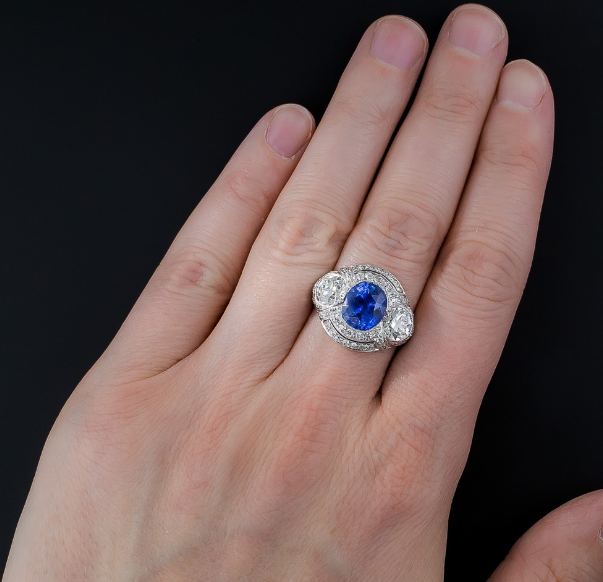 Cocktail Party Ring Solid 925 Sterling Silver Blue Round Three Stone ...