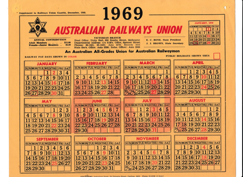 Rare Australian Railways Union calendar for 1969 | eBay Australia