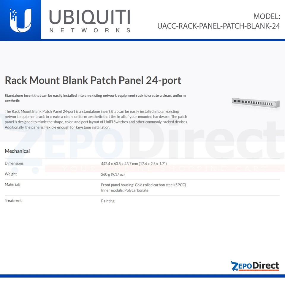 Ubiquiti Unifi Rack Mount Blank Patch Panel 24-Port UACC-RACK-PANEL ...