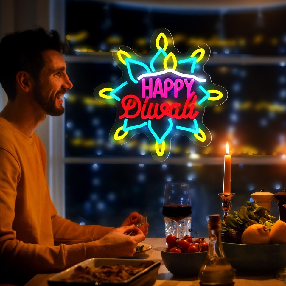 Happy Diwali Neon Sign Diwali Diya Party Decoration Deepawali LED Neon ...