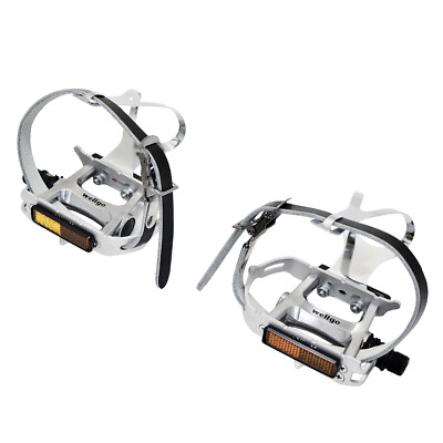 Wellgo R104 Classic Road Touring pedals w/Toe Clips & Leather Straps ...