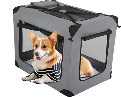 3-Door Portable Folding Soft Dog Crate Dog Kennel Lightweight Foldable ...