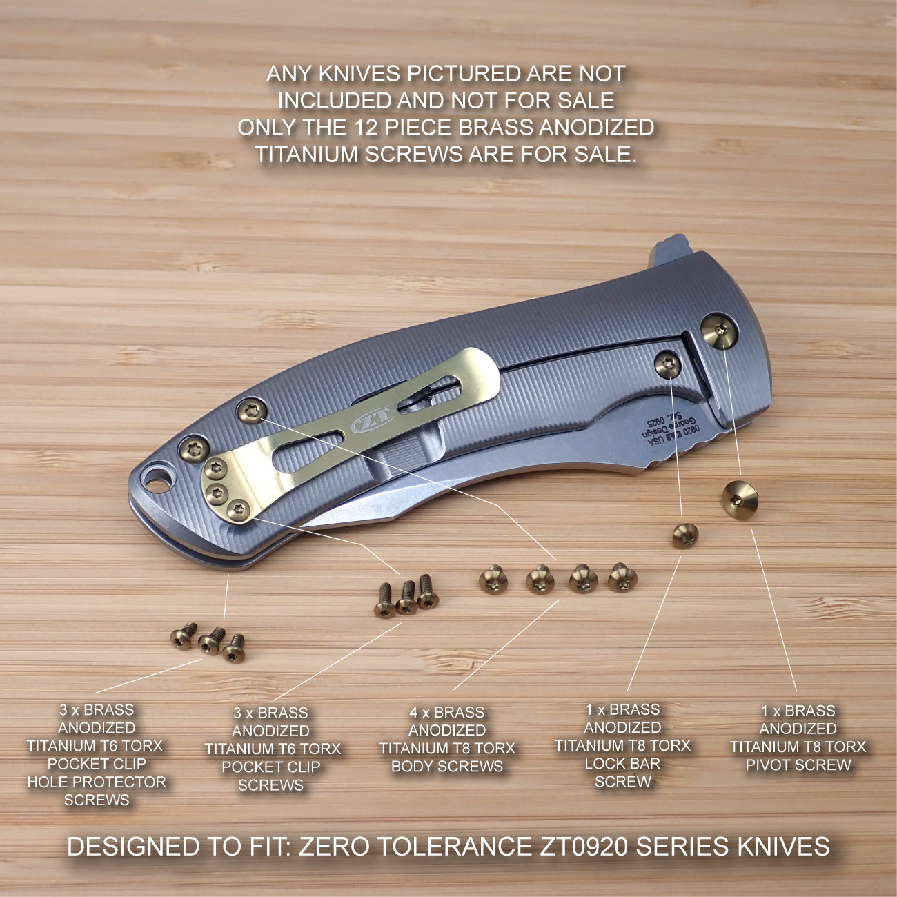 Zero Tolerance ZT0920 ZT 0920 920 Custom Titanium 12pc Screw & Pivot ...