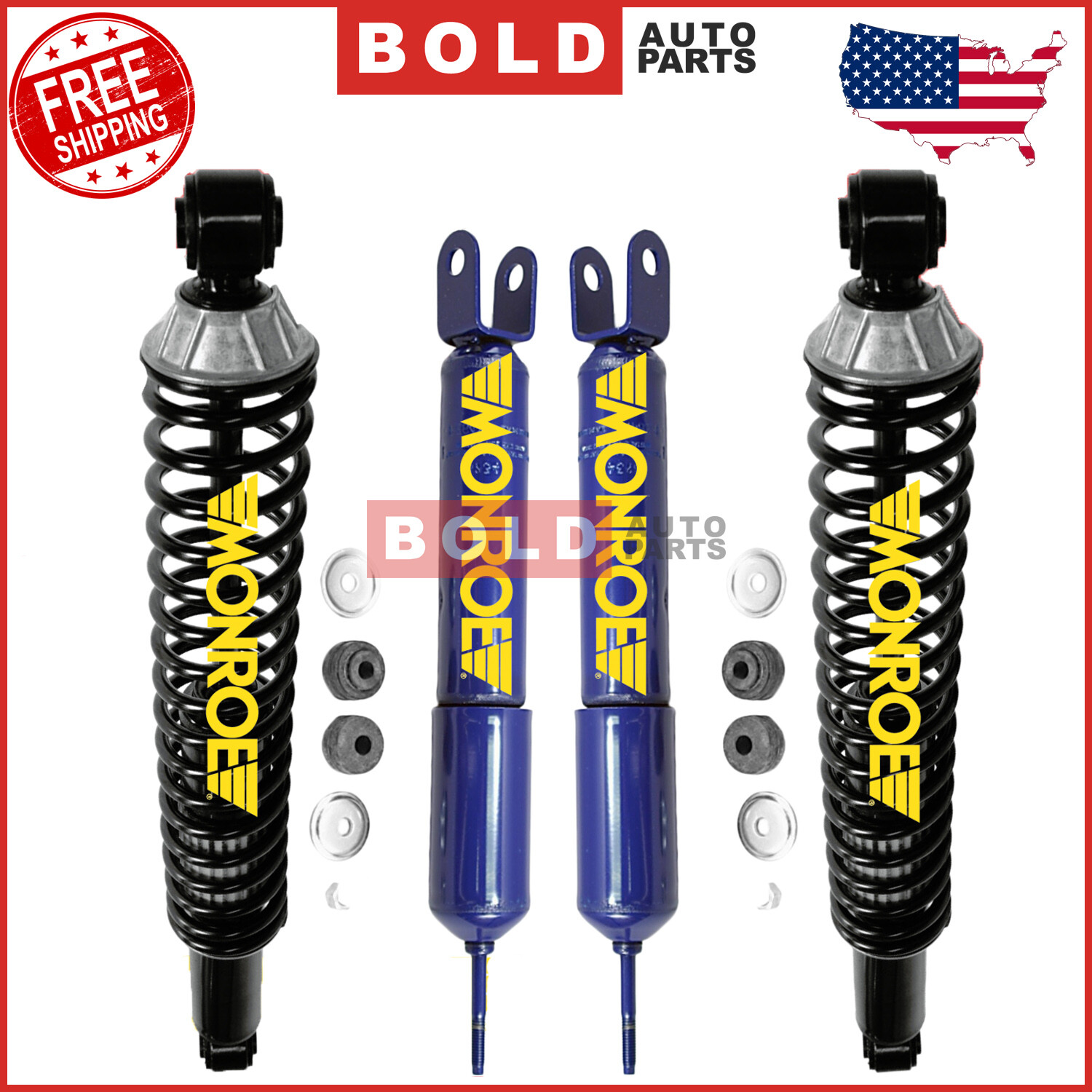 Monroe Front Rear Shock Absorbers Kit Coil Springs Set For Chevy Tahoe ...
