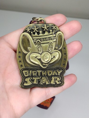 Vintage Chuck E Cheese Birthday Star Medallion Brass Metal Embossed ...