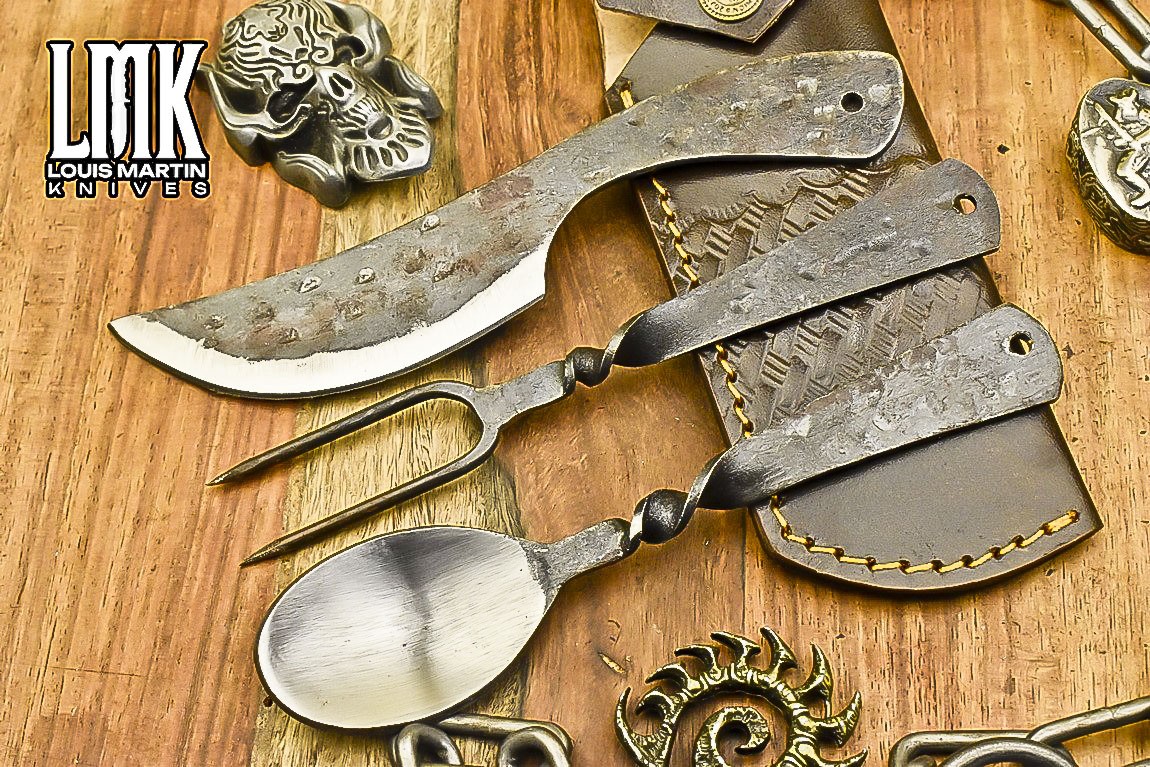 LMK Hand Forged Antique Table Set AUS-10 Steel Hammered Pattern Lot of ...
