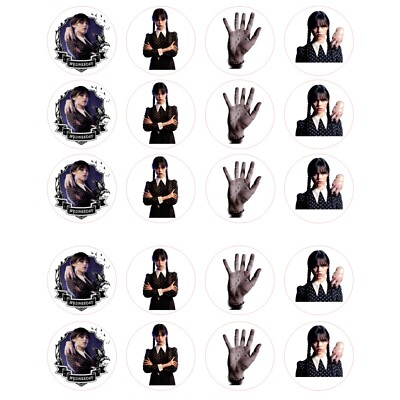 20 x Wednesday Addams Round Pre-cut Edible Wafer Cupcake Toppers | eBay UK