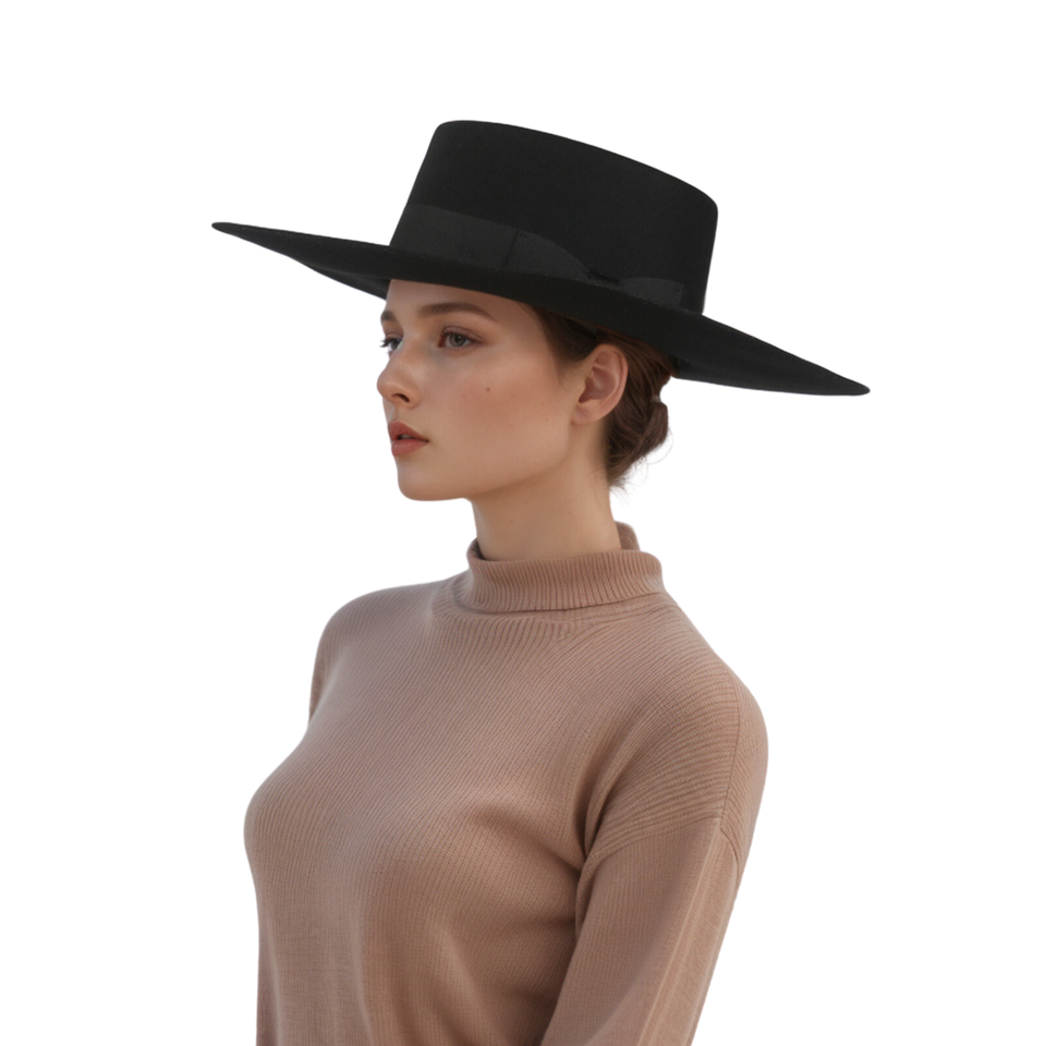 Classic Spanish Wool Felt Hat, Unisex Wide Brim PorkPie Sombrero ...
