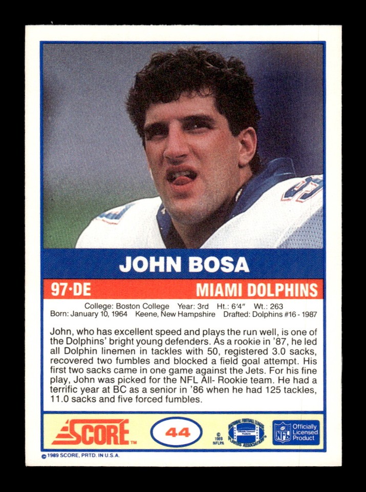 1989 Score #44 John Bosa | eBay