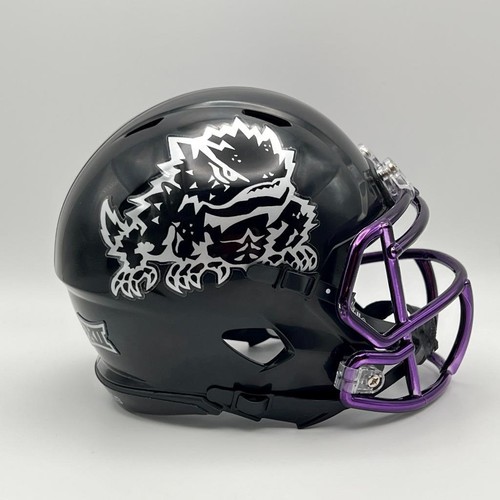 TCU Horned Frogs CUSTOM Gloss Black with Chrome Facemask Mini Football ...