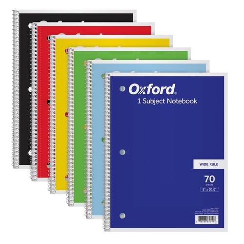 Oxford Spiral Notebook 6 Pack Wide Ruled Paper 70 Sheets 65010 ...