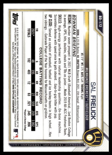 2021 Bowman Draft 1st Edition #BD-172 Sal Frelick | eBay