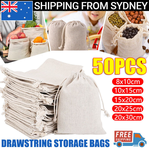 UP 50x Reusable 100% Cotton Muslin Filter Bags Spices Herbs Tea Soup ...