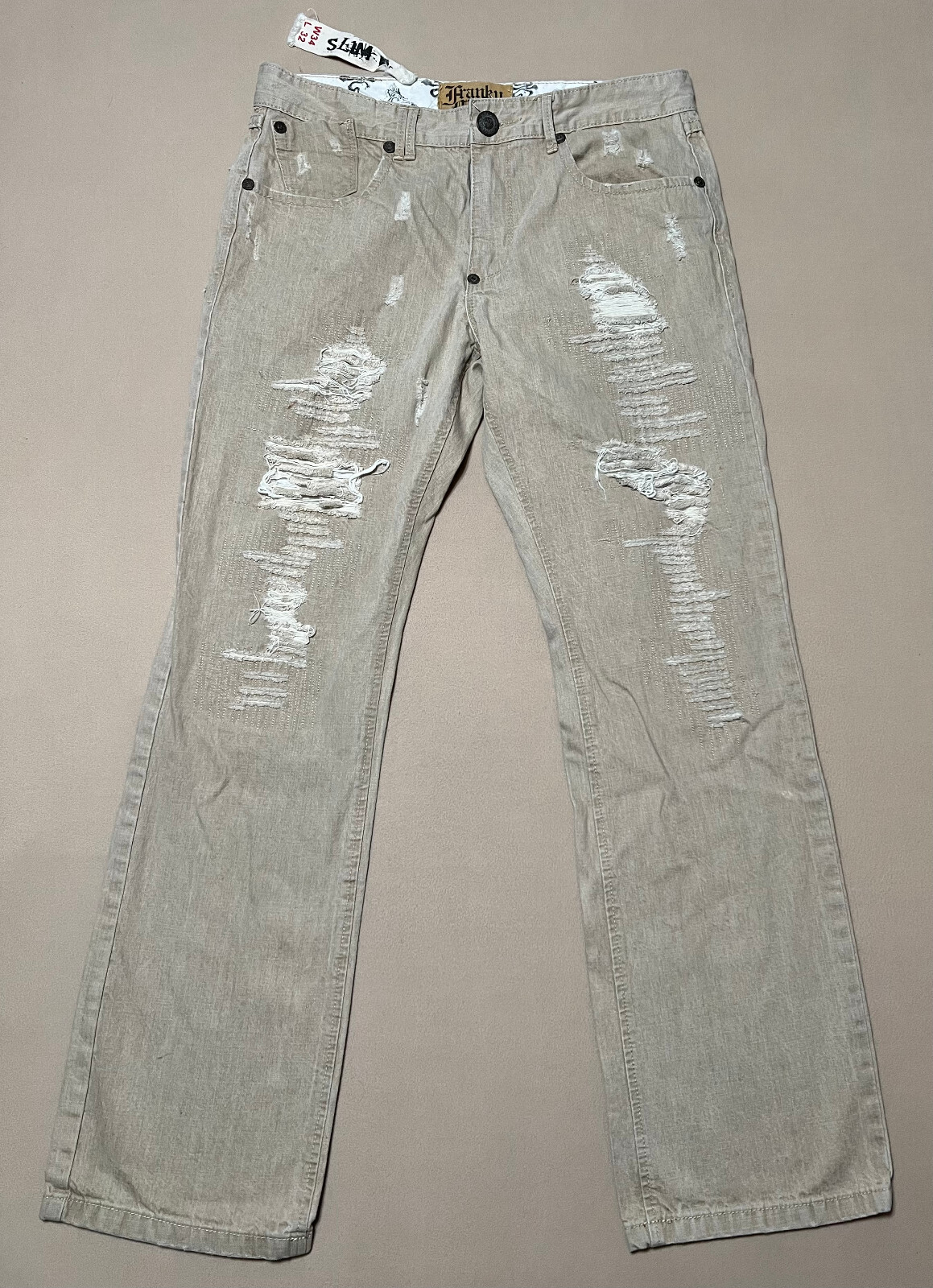 Franky Max Mens Tan Denim Distressed Jeans Size 34 x 32 | eBay