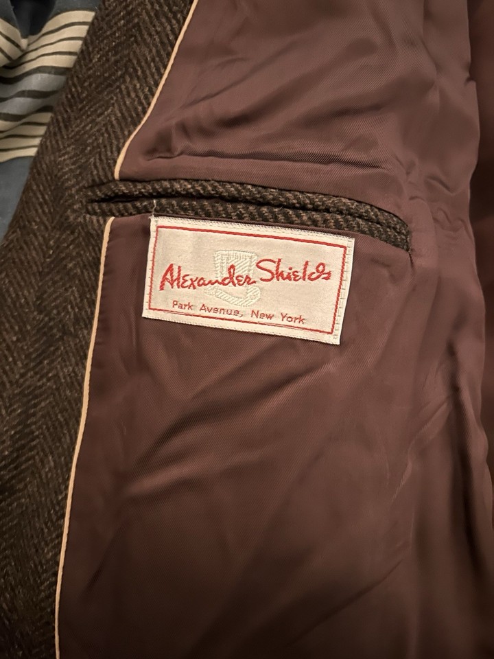 Alexander Shields Brown Herringbone Tweed Sport Coat Sz 52L 100% Wool ...