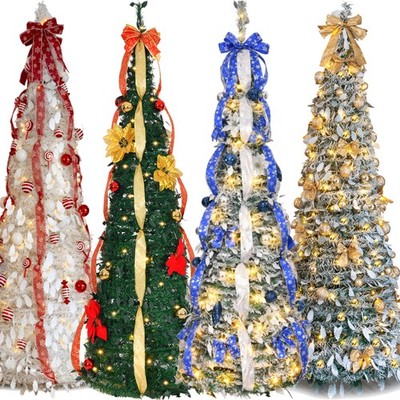 6/7Ft LED Pop up Christmas Tree Pri-Lit Pencil Telescopic Decorated ...