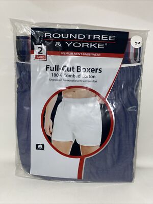 Roundtree & Yorke Men's Boxers Full-Cut 2-Pairs size 32 Deep Blue ...