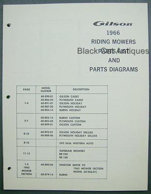 Original Vintage 1966 Gilson Riding Mower Illustrated Parts List 14 ...