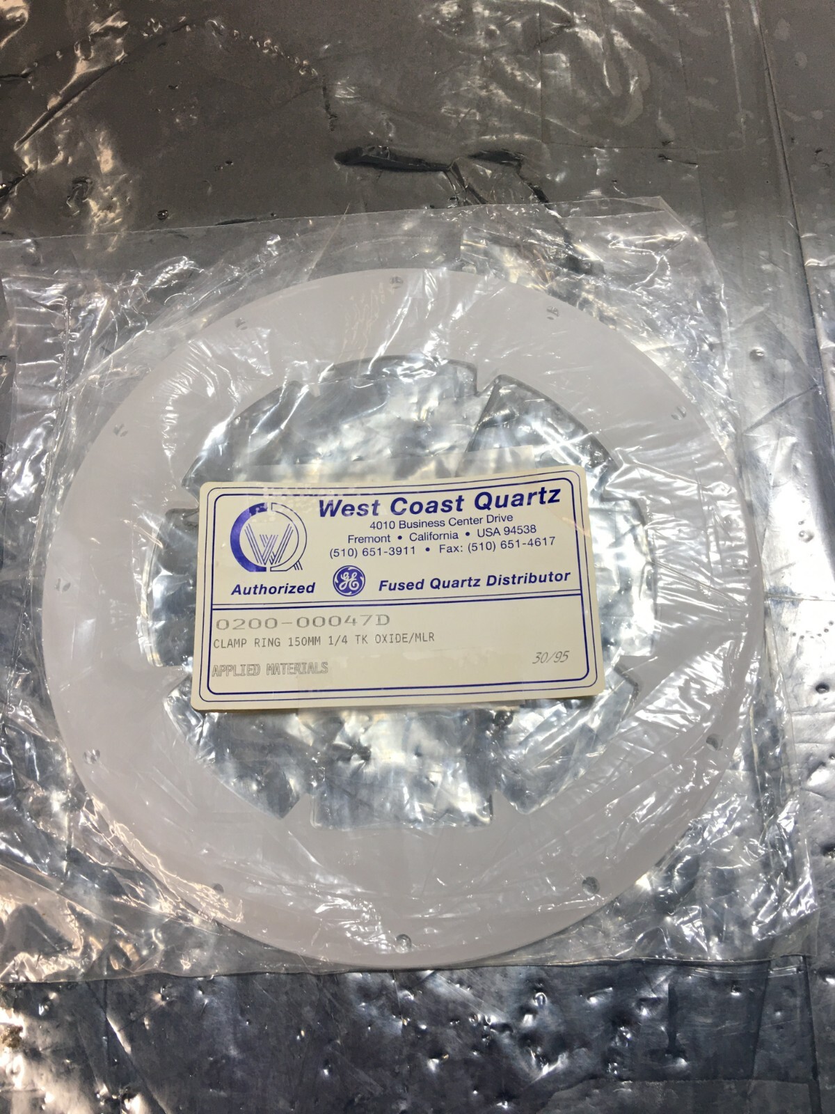 AMAT 0200-00047 RING, CLAMPING MLR, 150MM, 1/4 Thk, P5000 CVD, 114409 ...