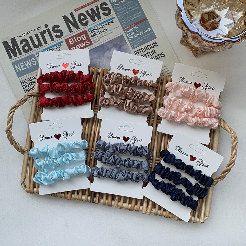 3Pcs/Set Silk Satin Small Scrunchies Ponytail Hair Ties Hair Rope ...
