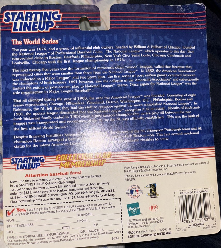 1999 Starting Lineup WILSON ALVAREZ Figure Card Tampa Bay Rays SLU MLB ...