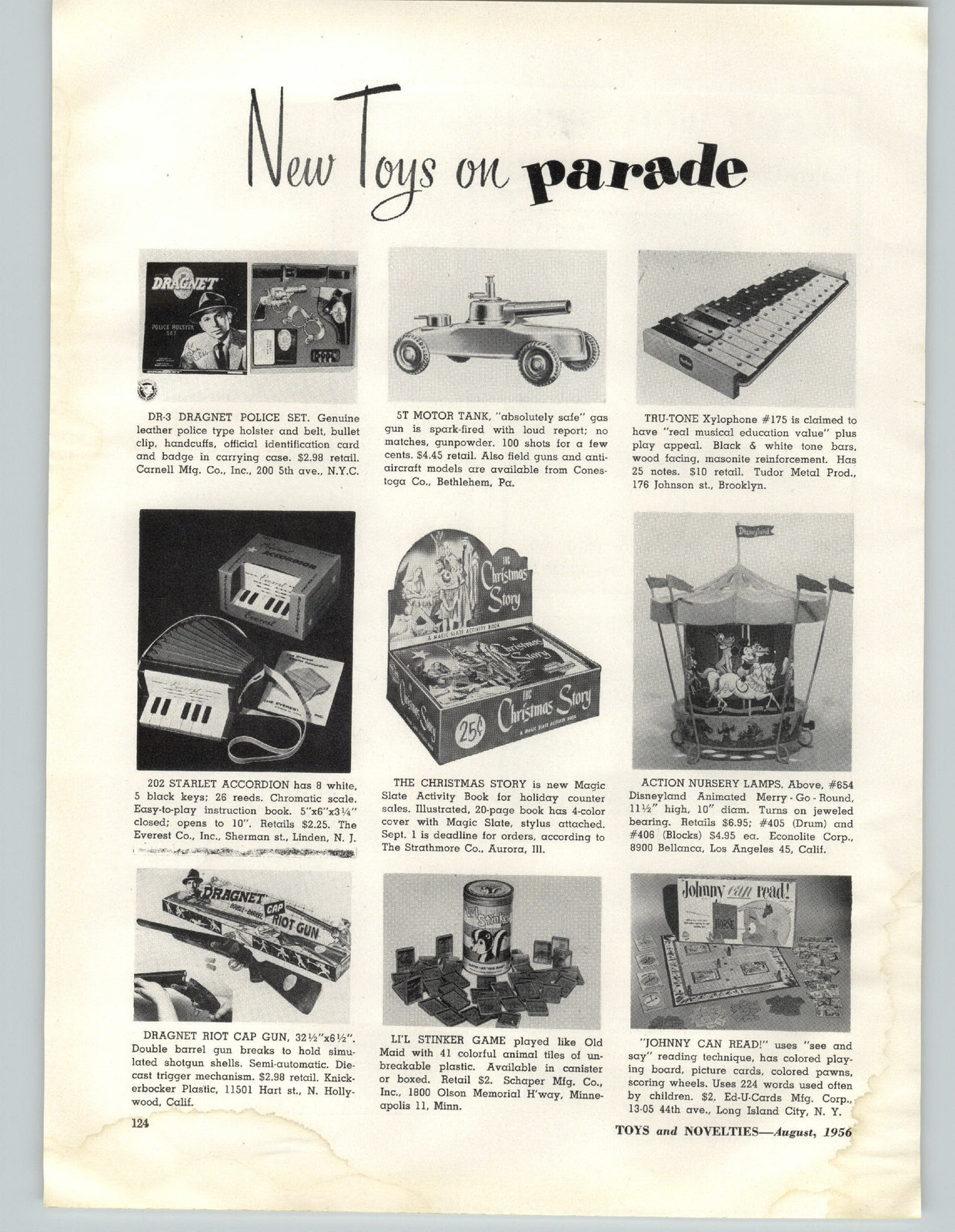 1956 PAPER AD Dragnet Toy Police Set Gun Hand Cuffs Riot Cap Gun Rifle ...