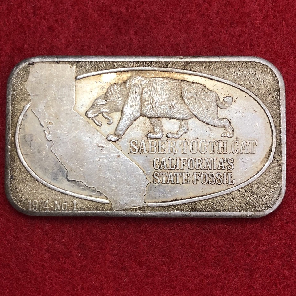 Error 1974 Saber Tooth Cat Tiger California Fossil USSC 1oz 999 Silver ...