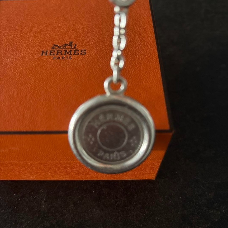 Hermes Silver 925 Keychain Bag Charm Round accessories Unisex Used with ...