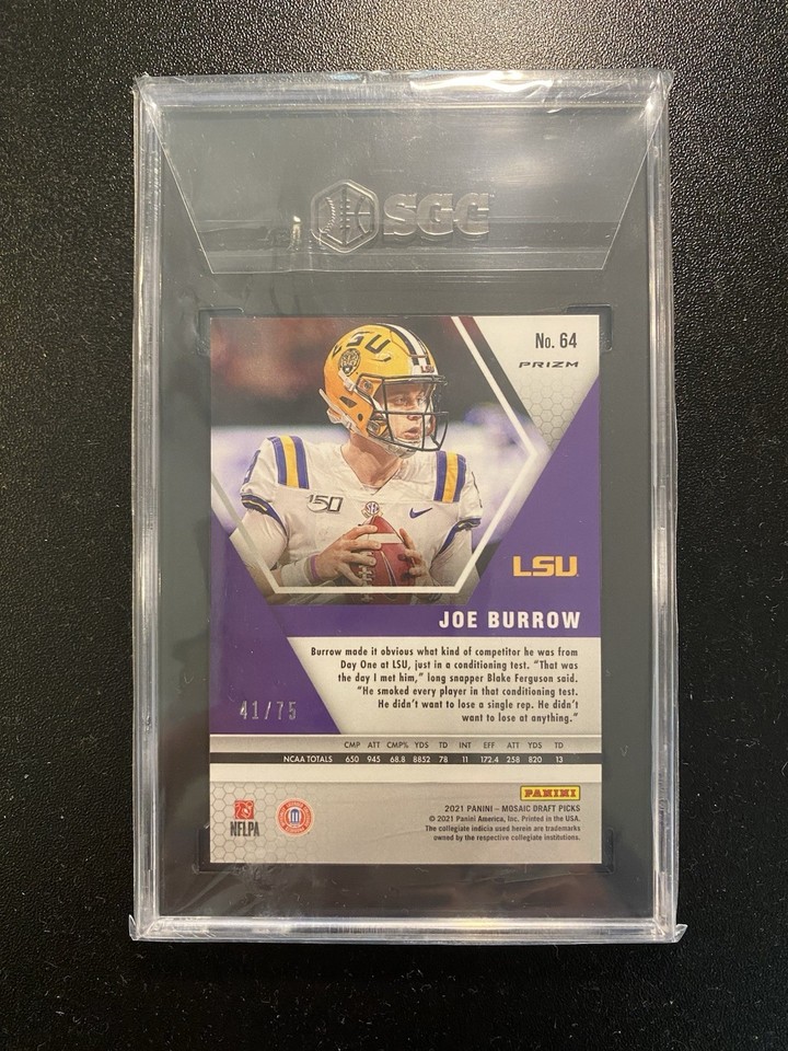 2021 Panini Mosaic Draft Picks Joe Burrow Blue Prizm /75 SGC 9 - LSU ...