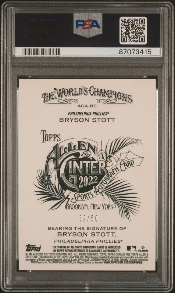 2022 Allen & Ginter Chrome Bryson Stott Rookie Gold Refractor Auto /50 ...