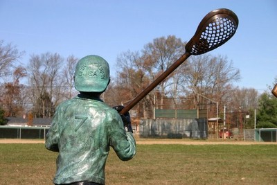 BRONZE LACROSSE LAX SCULPTURE LIFESIZE BOY 56" ARTIST PROOF OF 3PC ...