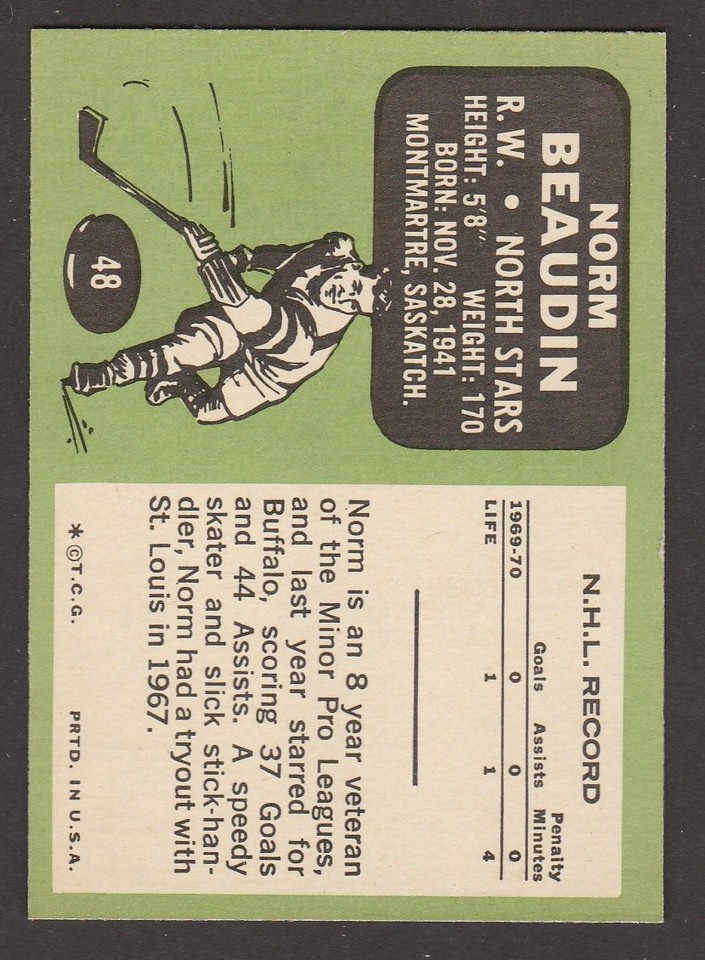 1970-71 TOPPS # 48 NORM BEAUDIN INV J5306 | eBay